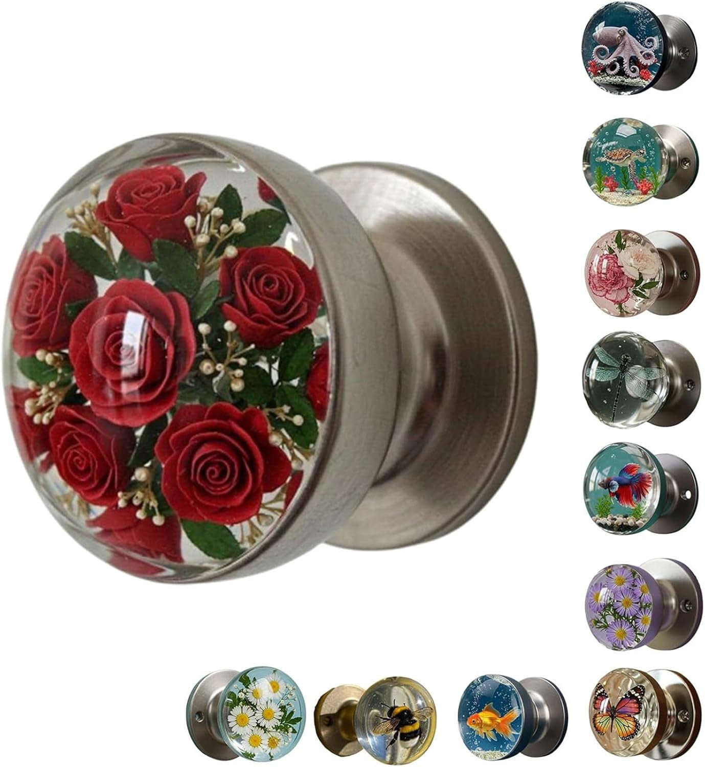 Unique Decorative Door Handle, Retro Round Resin Epoxy Flower Door Knob Retro, Floral & Animal ...