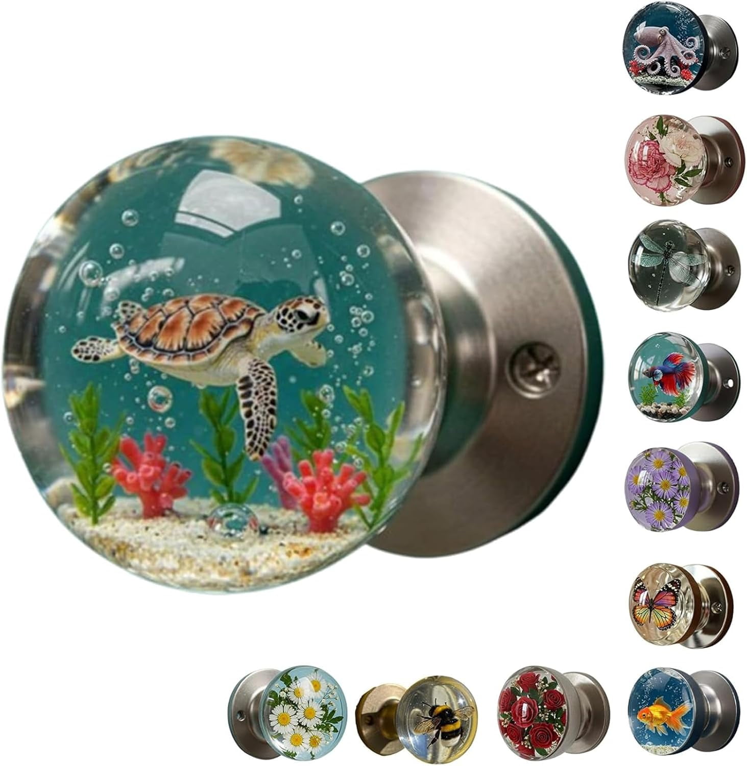 Unique Decorative Door Handle, Retro Round Resin Epoxy Flower Door Knob Retro, Floral & Animal ...
