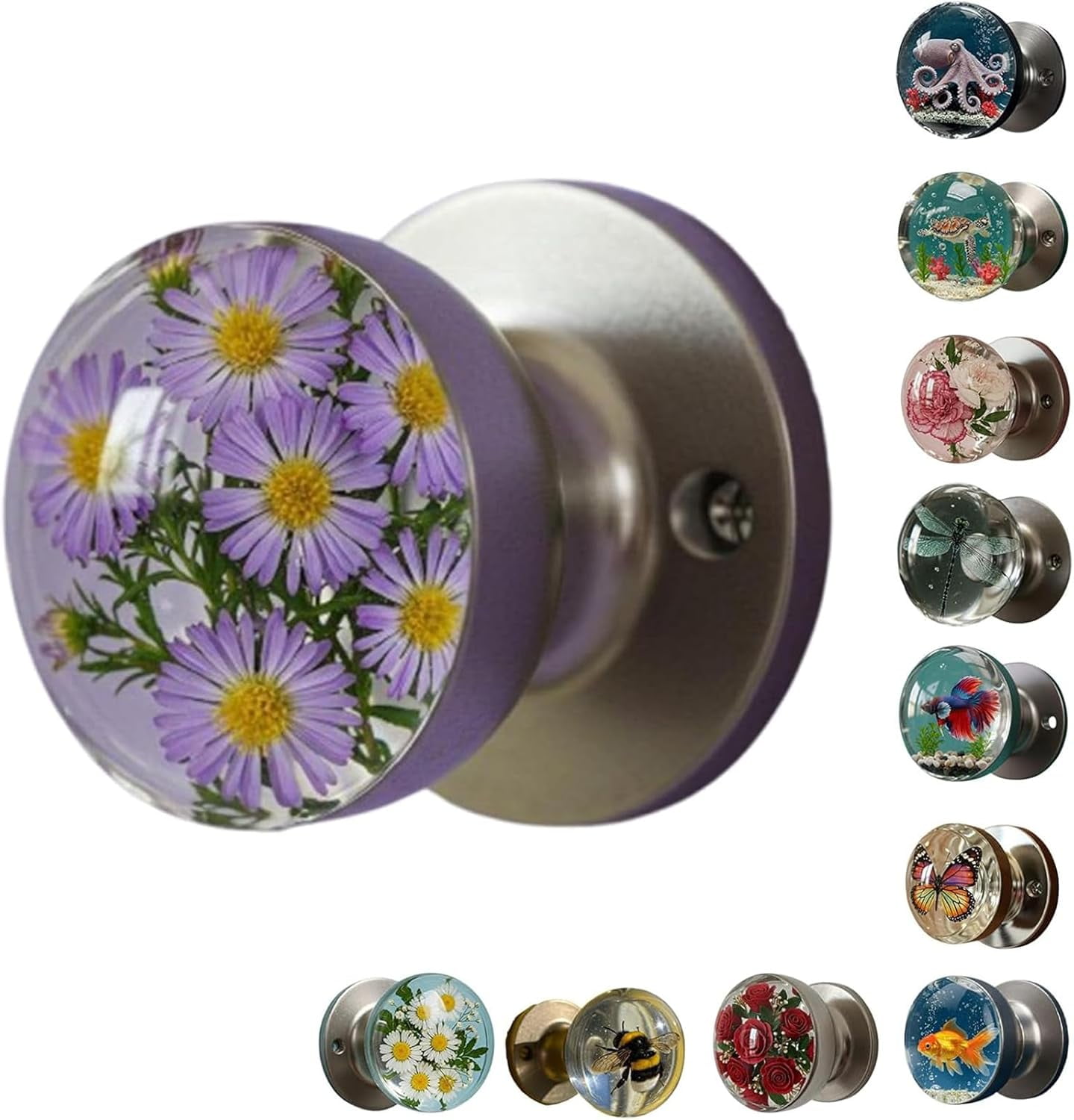 Unique Decorative Door Handle, Retro Round Resin Epoxy Flower Door Knob ...
