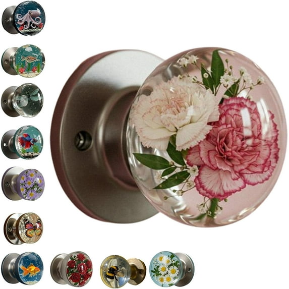 Unique Decorative Door Handle, Retro Round Resin Epoxy Flower Door Knob Retro, Nature Style ...