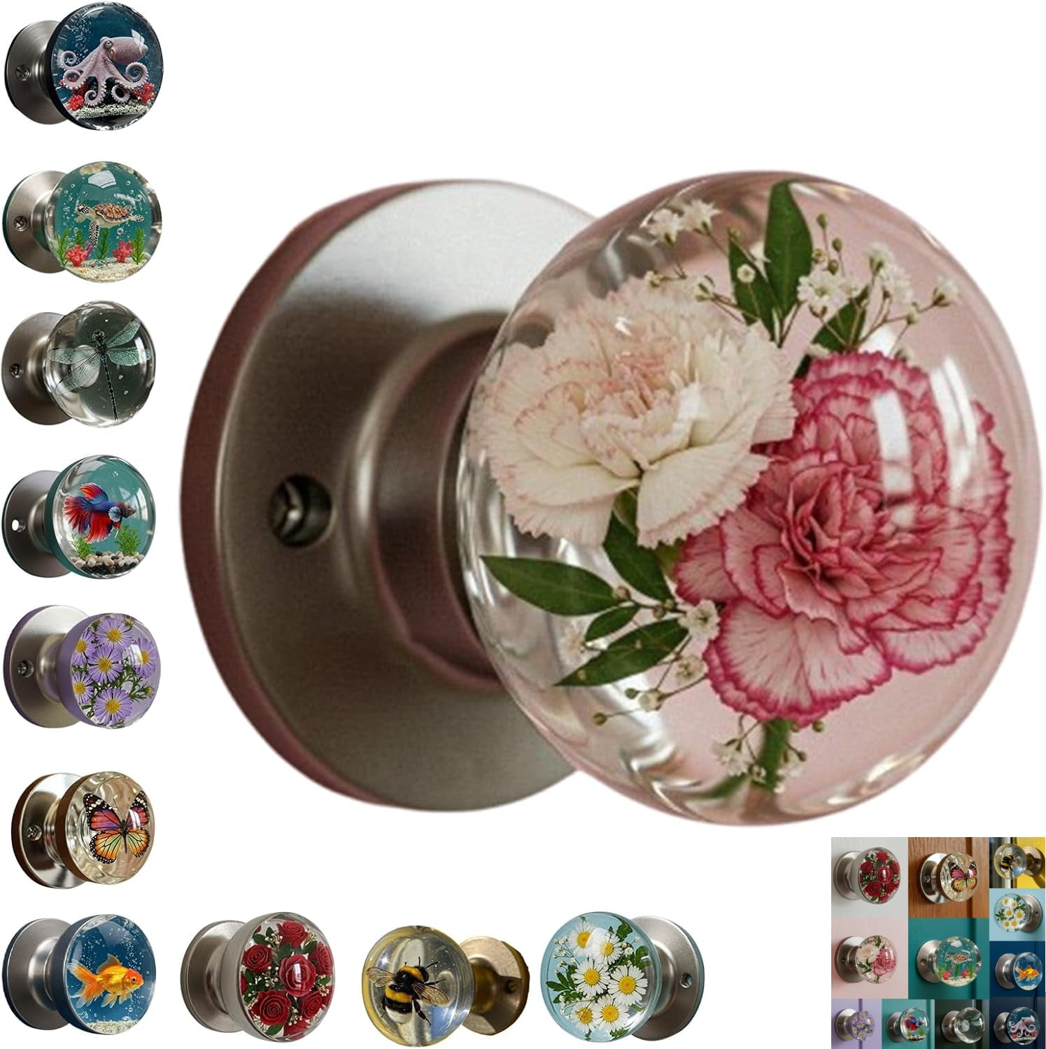 Unique Decorative Door Handle, Retro Round Resin Epoxy Flower Door Knob ...