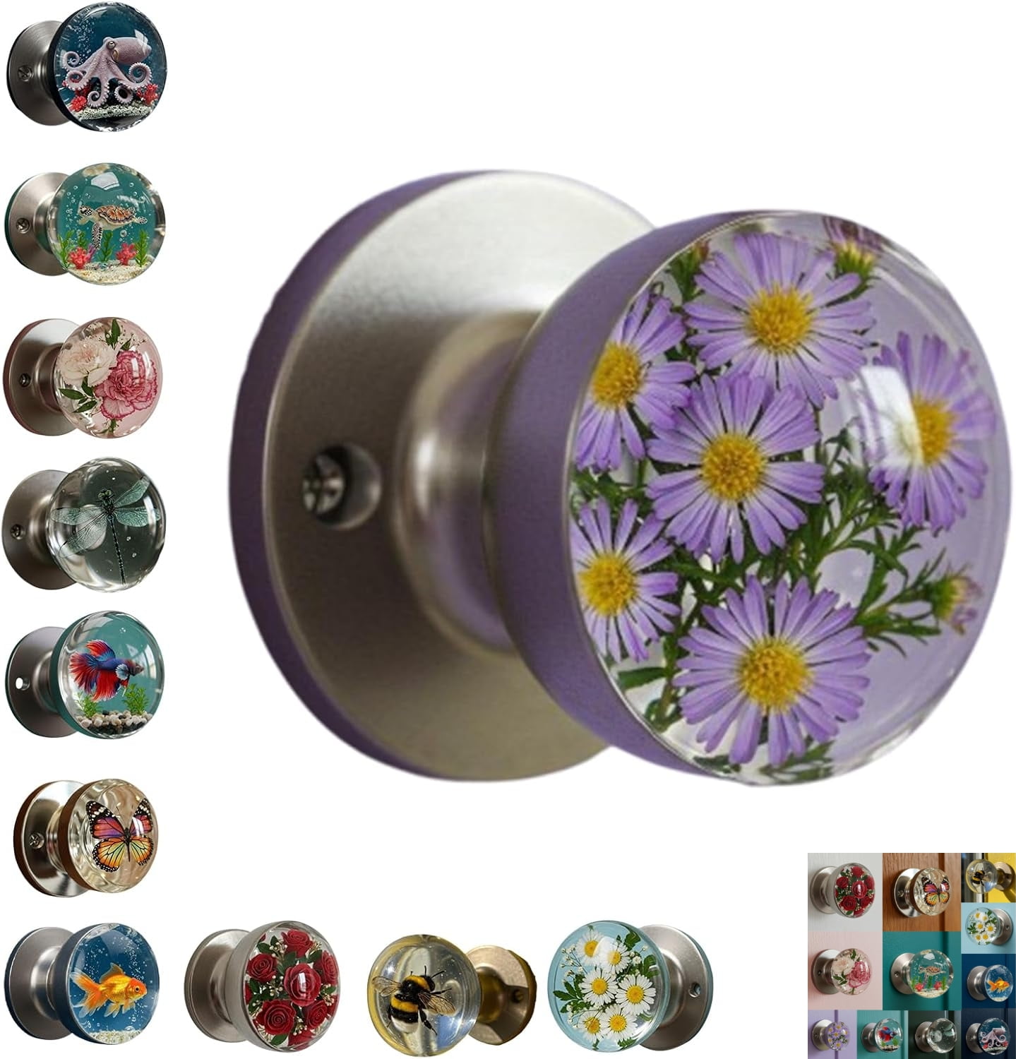 Unique Decorative Door Handle, Retro Round Resin Epoxy Flower Door Knob ...