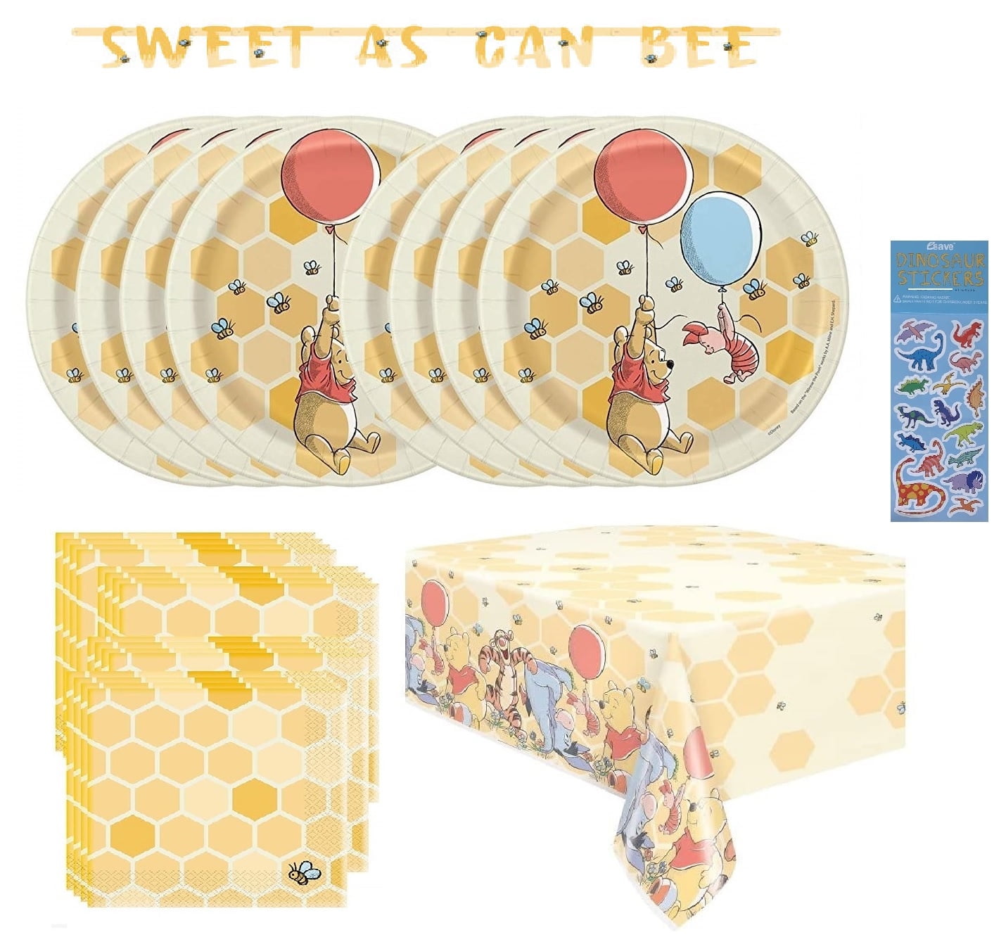 Winnie the Pooh Party Supplies - 16 Plates, Napkins, Table Cover, 5ft ...