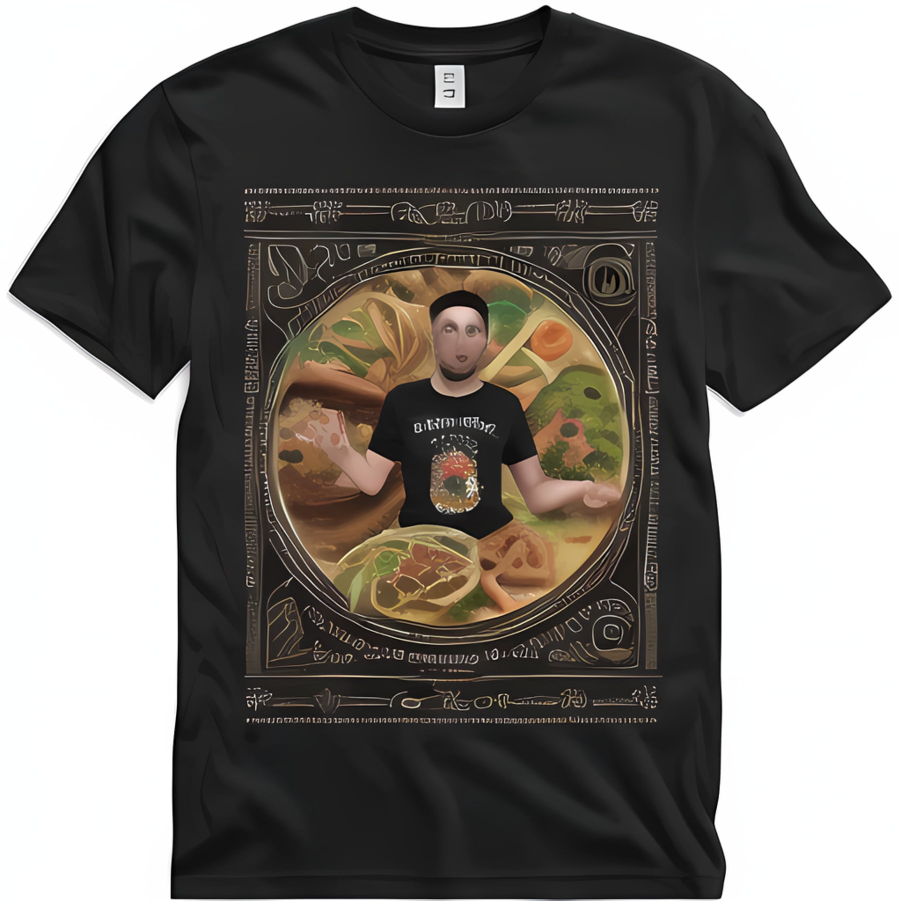 Unique Egyptian Card Design Featuring Kip Eating Food on Black T-Shirt ...