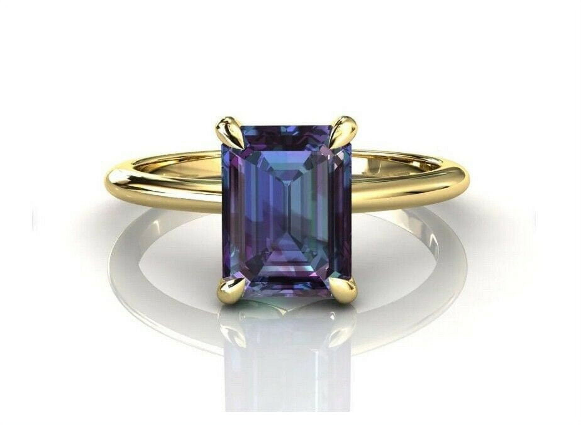 Unique Emerald Cut Alexandrite Solitaire Ring Art Deco 925 Sterling ...