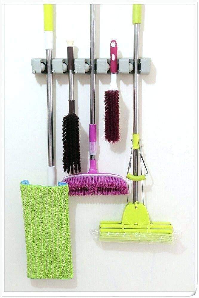 Unique Empire Multipurpose Wall Mounted 5 Position 6 Hooks Mop and Broom Holder for Kitchen ...