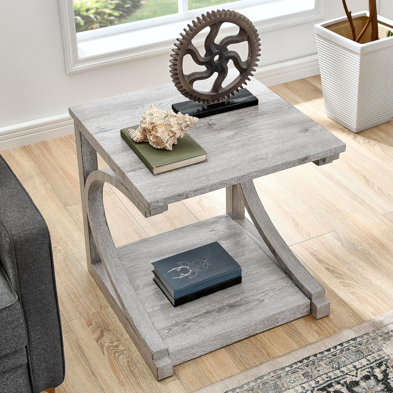 Unique End Table for Living Room, Solid Wood Sofa Side Table with Shelf ...