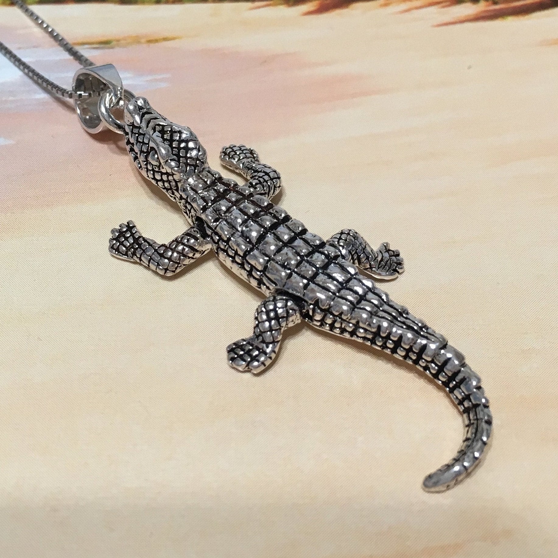 Unique Extra-Large American 3D Alligator Necklace, Sterling Silver ...