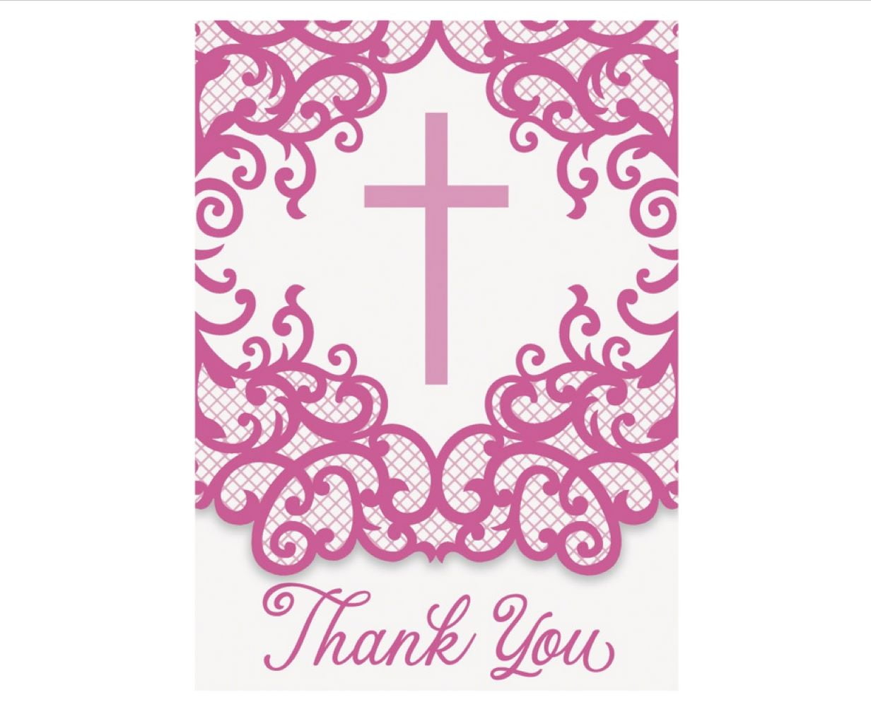 Unique Fancy Cross Thank You Note Cards 8" x 4" Pink 8 Pcs - Walmart.com