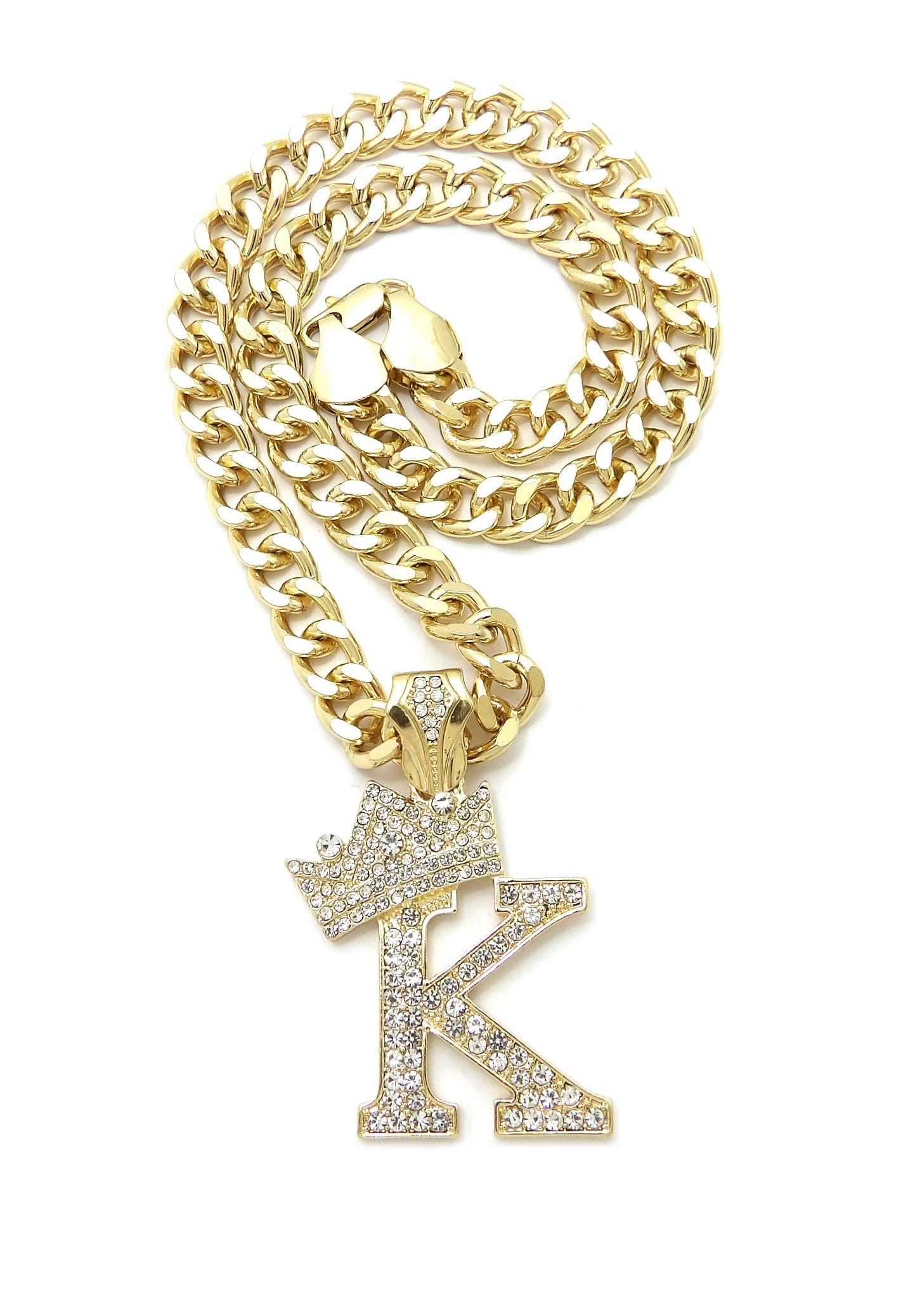 Unique Fashion 21 Hip Hop Stone Filled Initial K Pendant 9 mm 18 inches ...