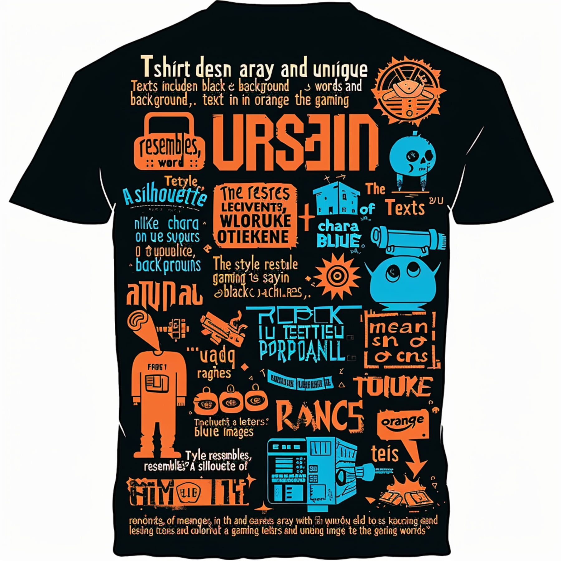 Unique Gaming T Shirt in Orange Colorful Design with Fun Text Black Tee ...
