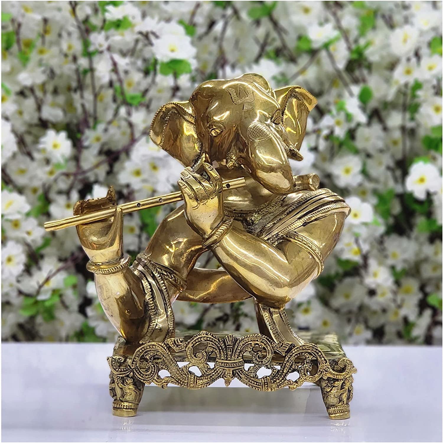Unique Ganesha Statue in Brass Ganesha Playing Flute Lord Ganesha Idol ...