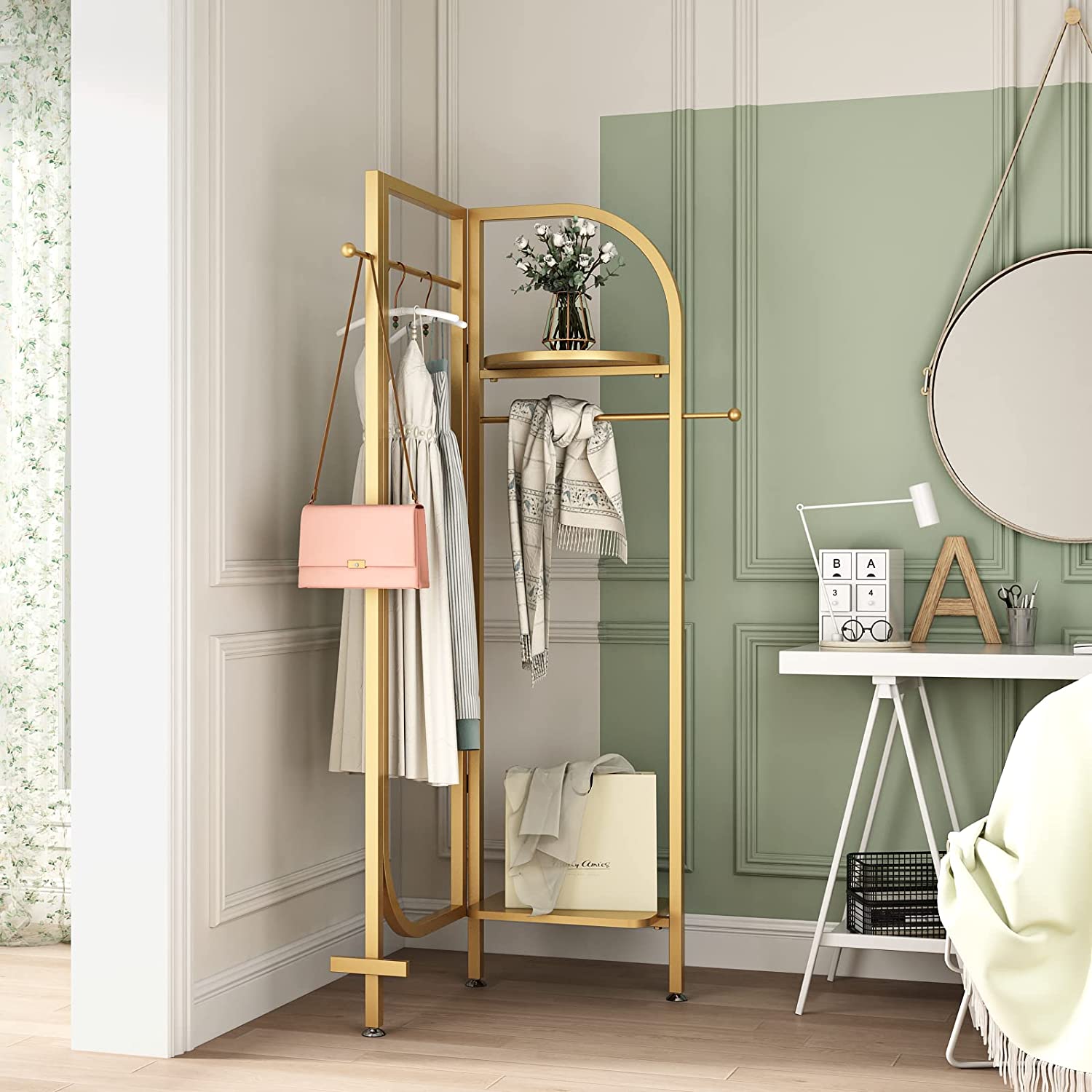 Unique Gold Metal Clothing Rack: Freestanding, Heavy Duty, for Hallway ...