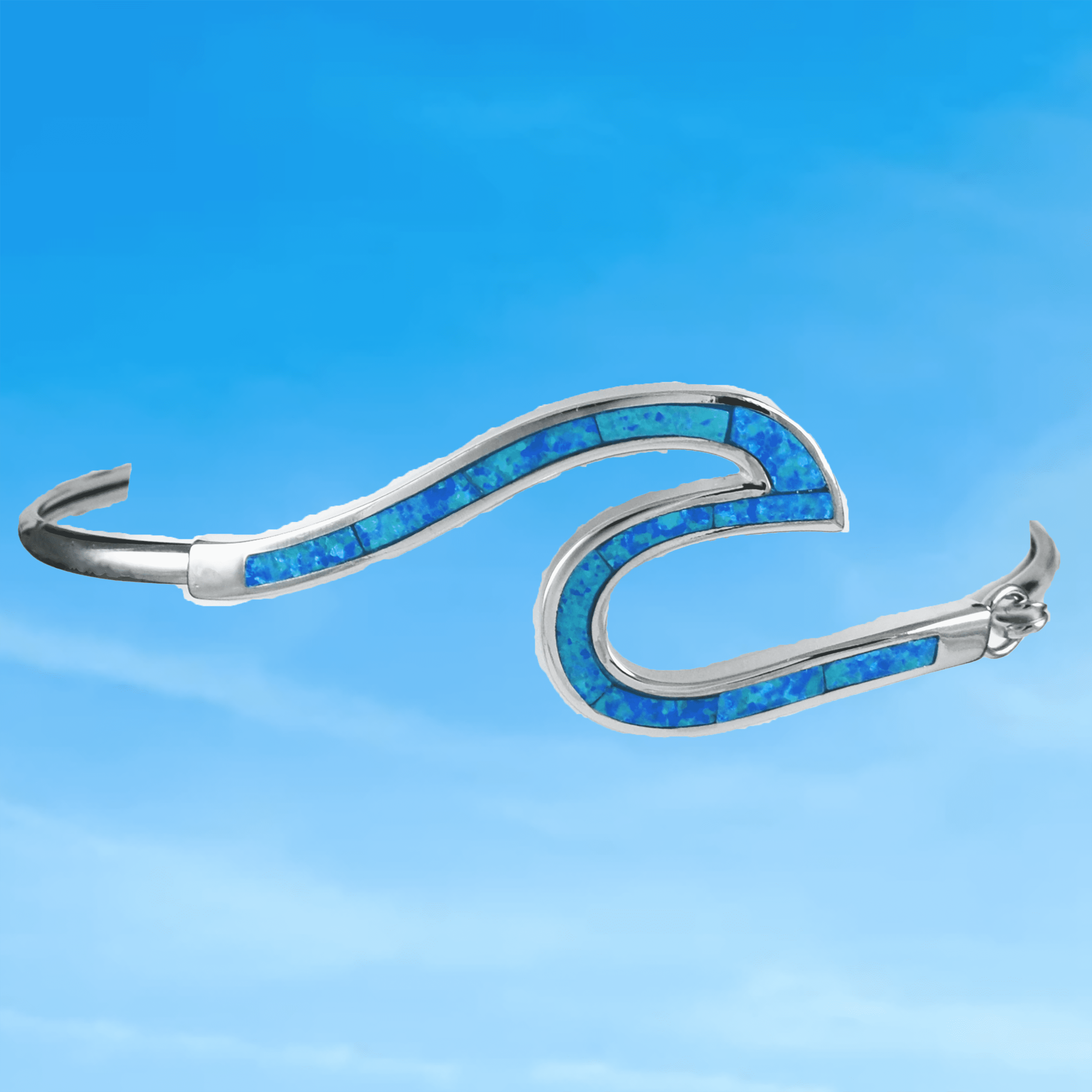 Unique Gorgeous Large Hawaiian Blue Opal Ocean Wave Bangle Bracelet ...