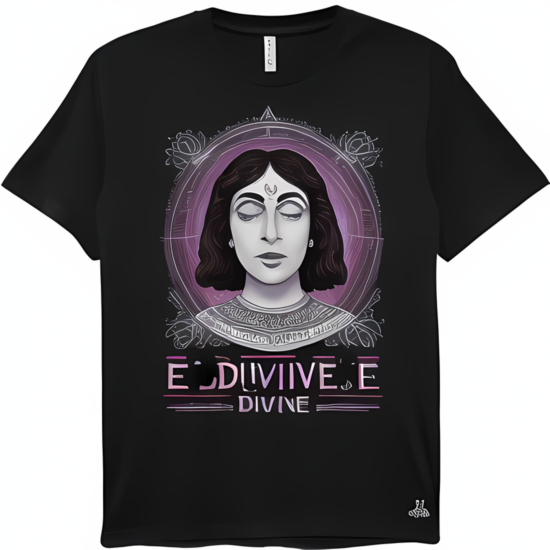 Unique Gothic Cyberpunk Goddess on Black T-Shirt Design in Purple ...