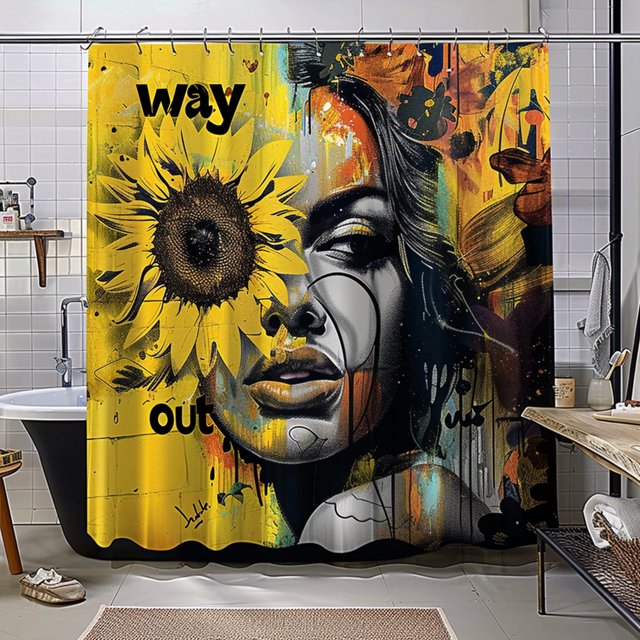 Unique Graffiti Style Shower Curtain With Shabby Chic Sunflower And