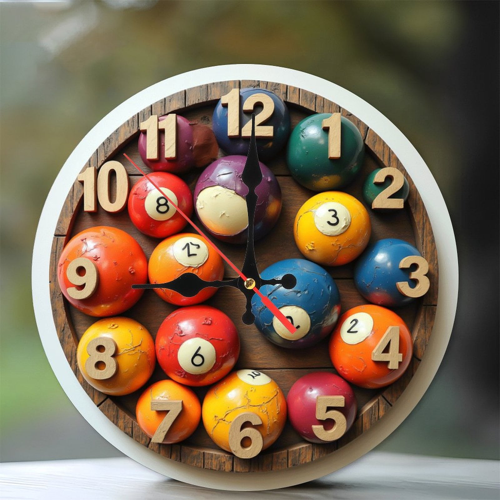Unique Handcrafted Billiard Ball Clock Wall Art 10-Inch Silent Wooden ...