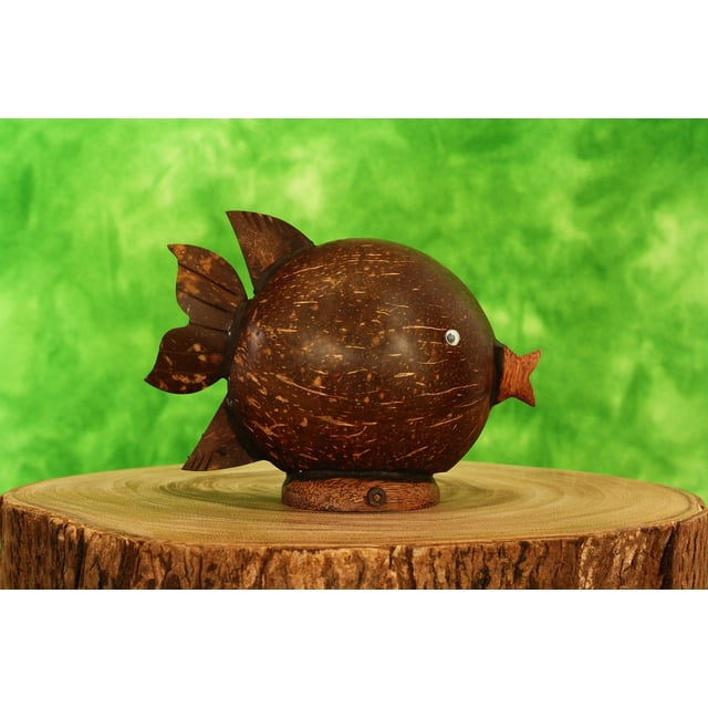 Unique Handmade Coconut Shell Wood Cute Fish Coin Piggy Bank ...