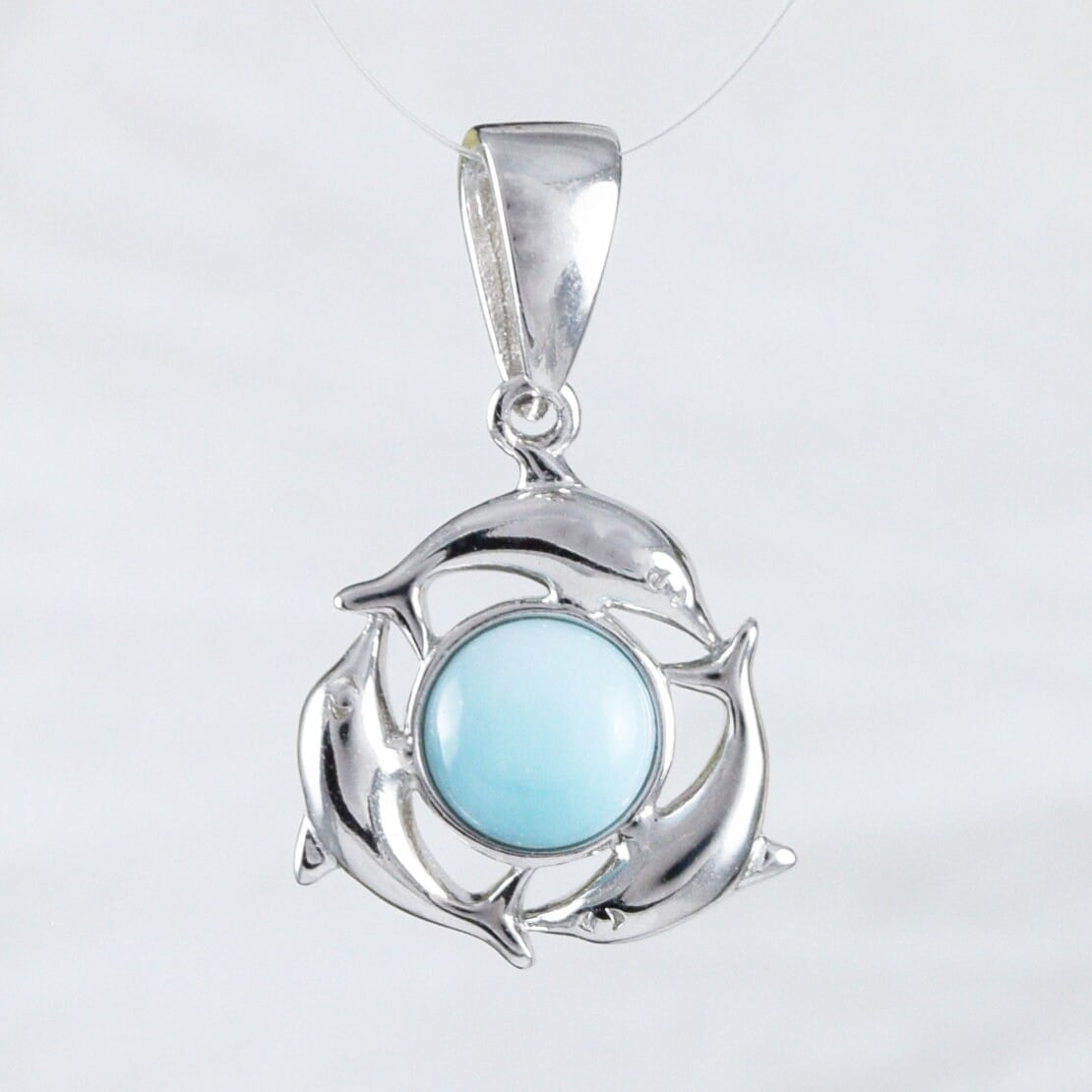 Unique Hawaiian Genuine Larimar 3 Dolphin Necklace, Sterling Silver ...