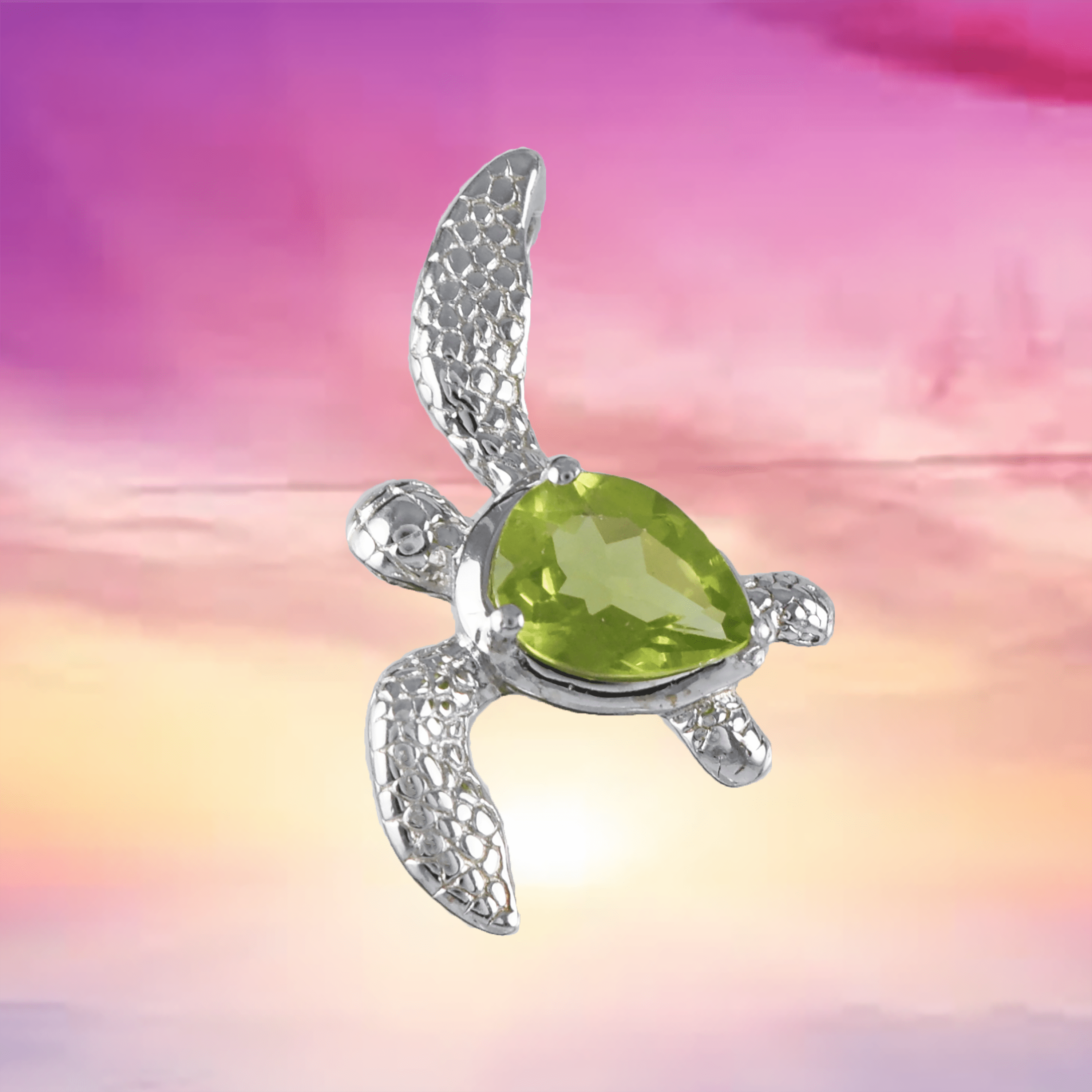 Unique Hawaiian Genuine Peridot Sea Turtle Necklace, Sterling Silver ...