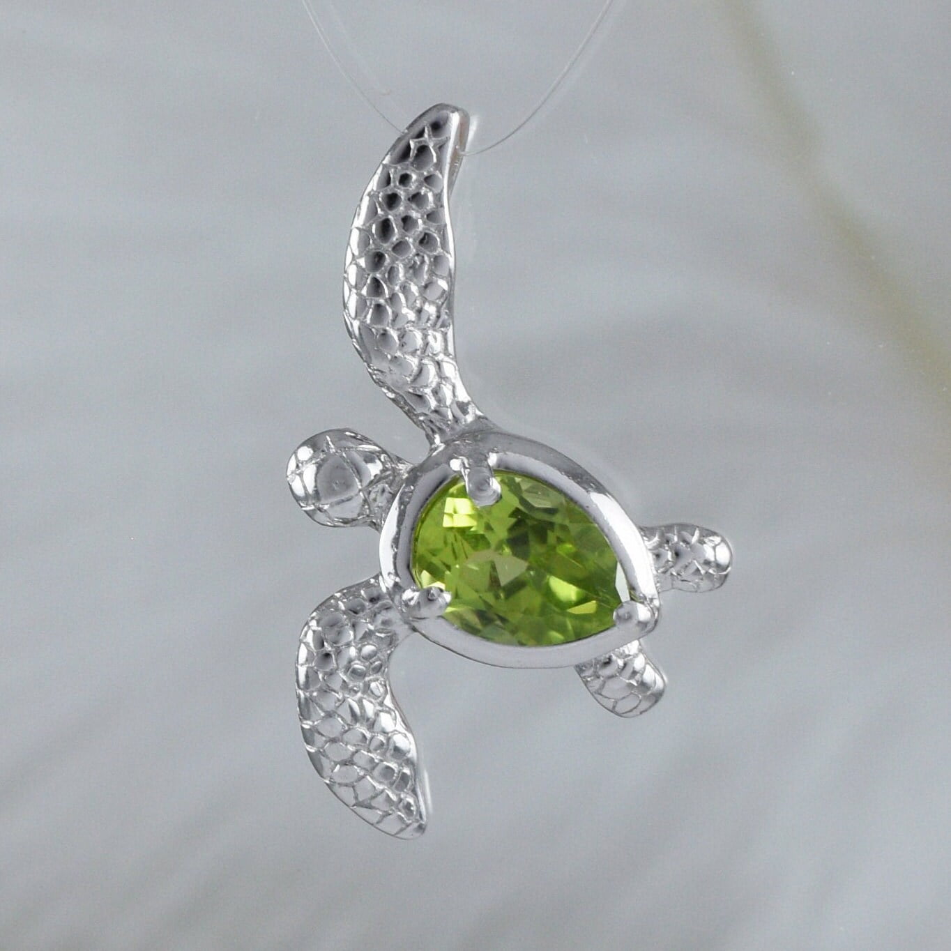 Unique Hawaiian Genuine Peridot Sea Turtle Necklace, Sterling Silver ...
