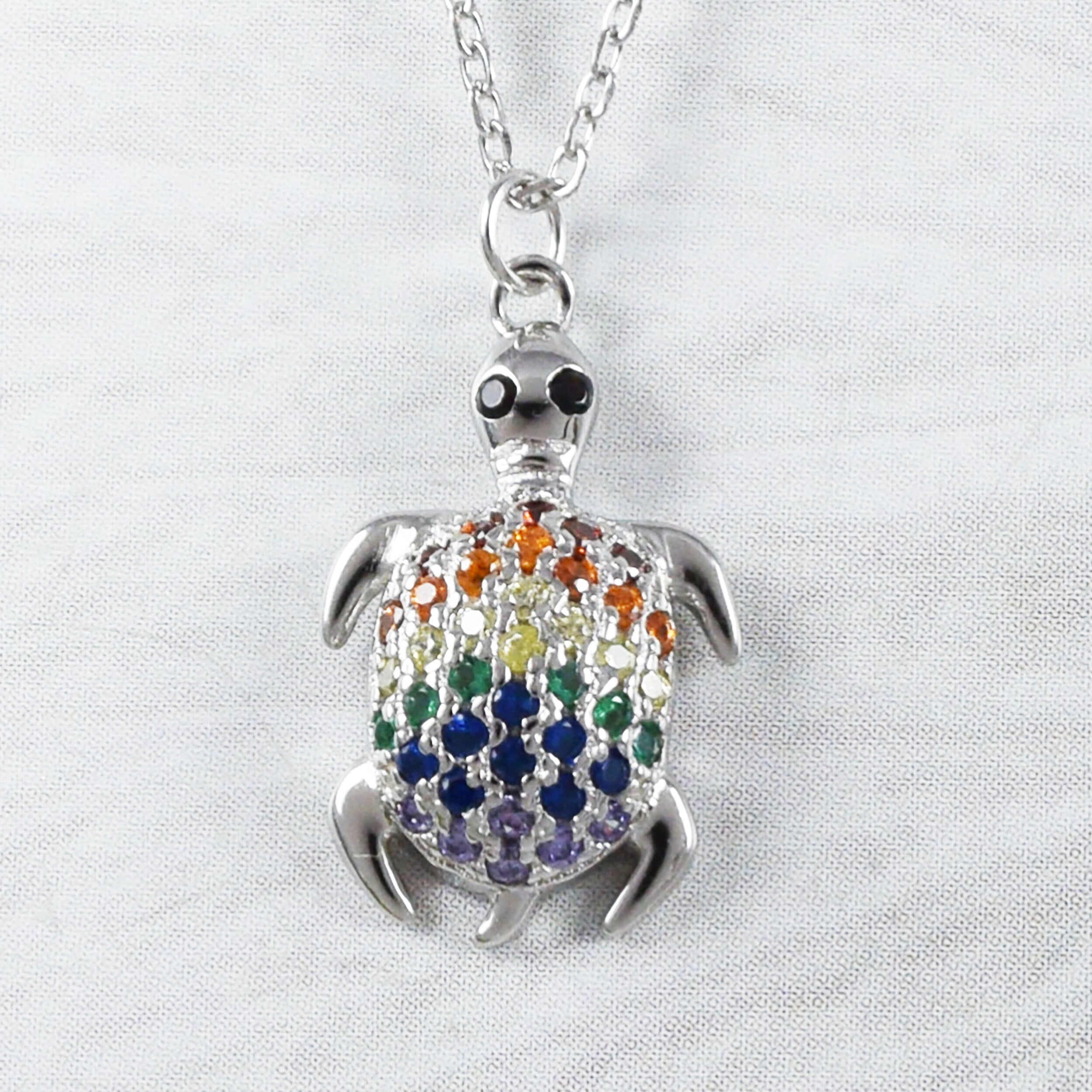 Unique Hawaiian Rainbow Sea Turtle Necklace, Sterling Silver Multi ...