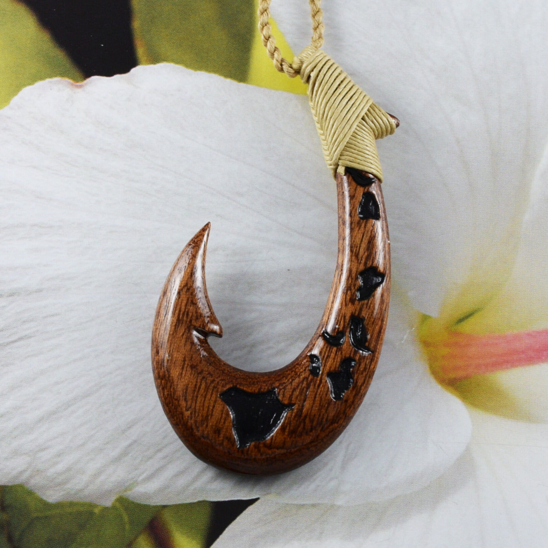 Unique Hawaiian X-Large Genuine Koa Wood Fish Hook Necklace, Hand ...