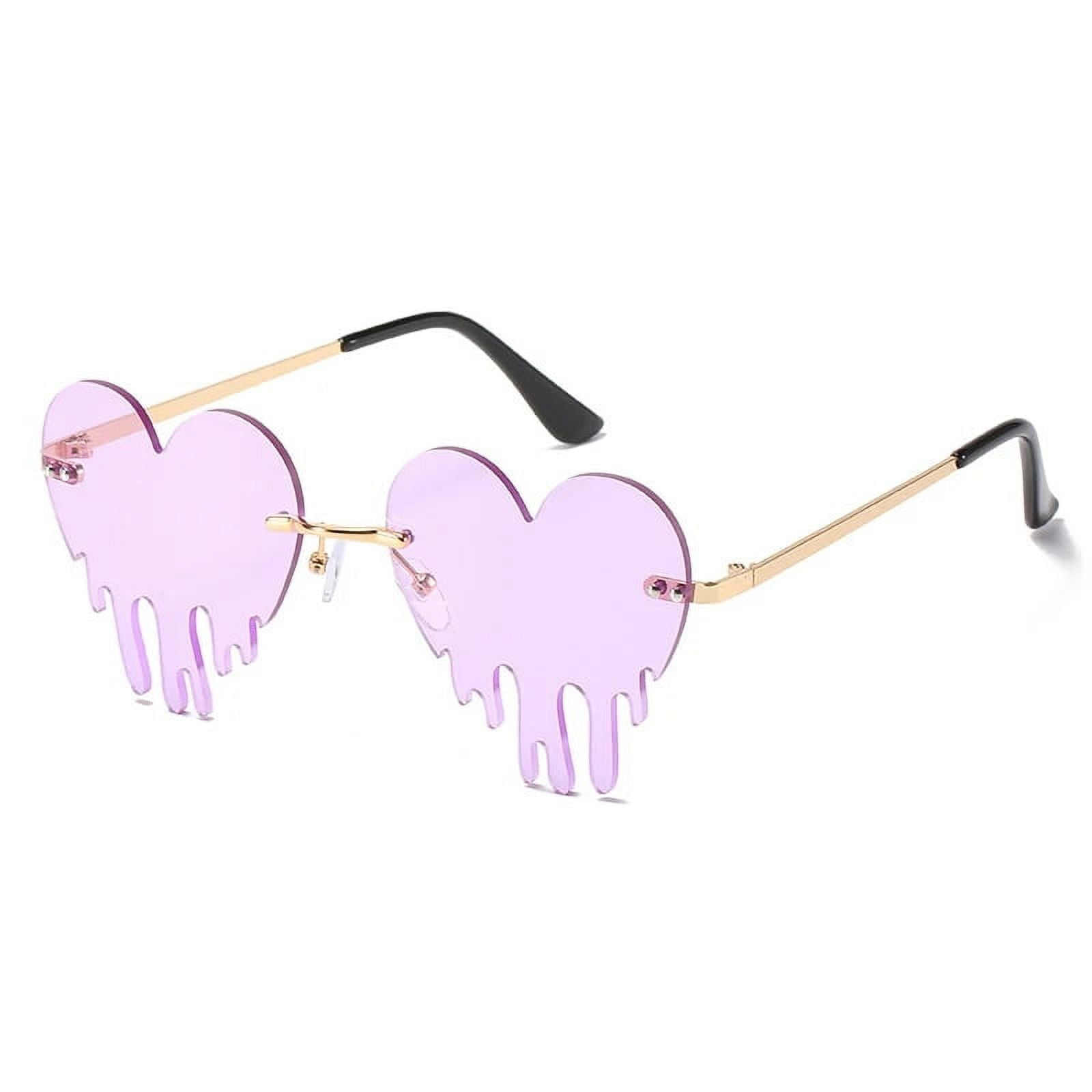 Unique Heart Rimless Sunglasses Women New Fashion Red Blue Tears Shape ...