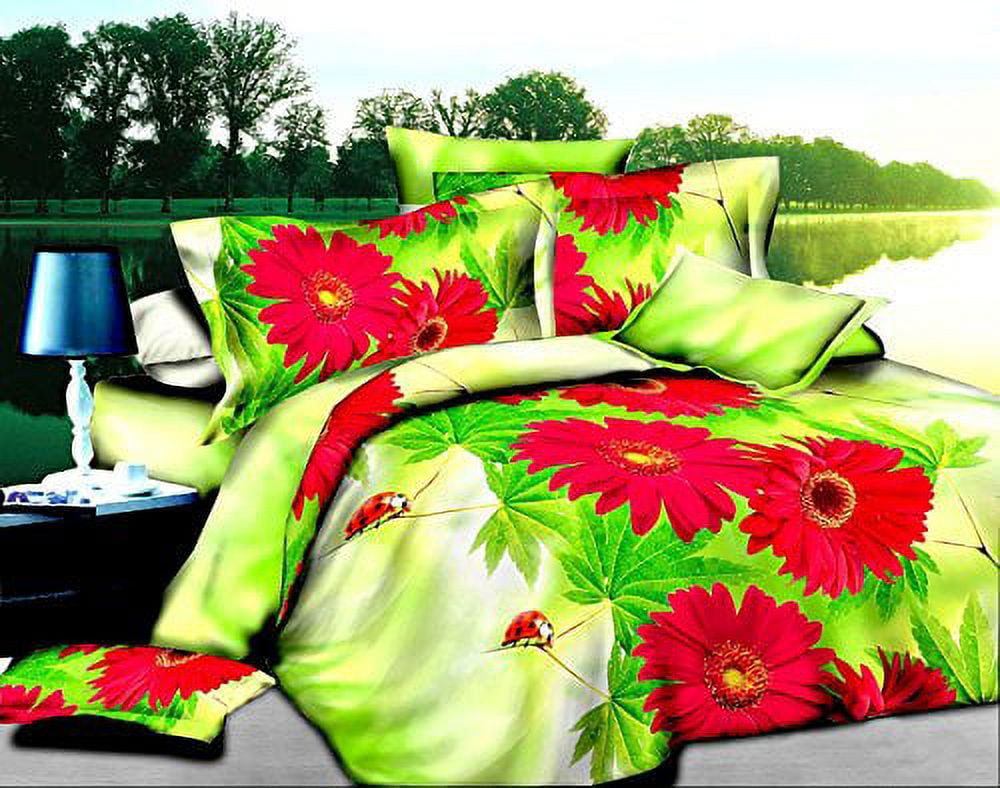 Unique Home 3 Piece Set Red Daisy and Lacy Bugs 3d Bed In A Bag ...
