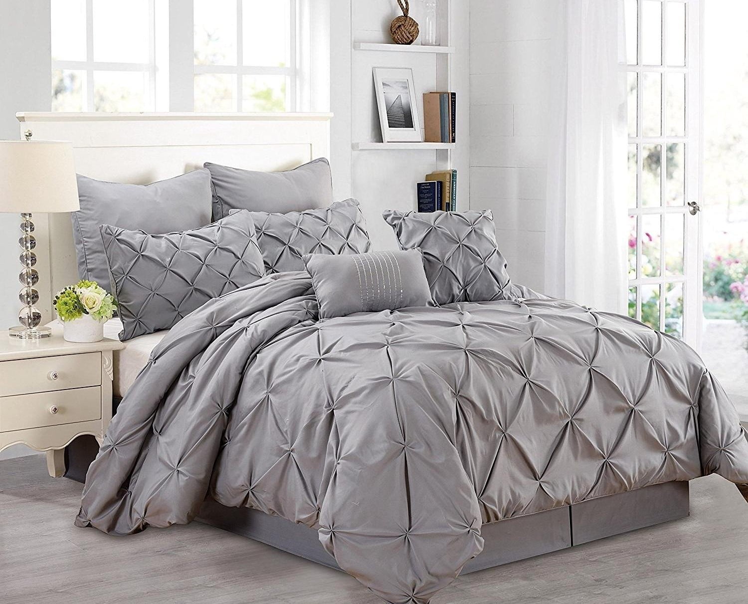Unique Home Comforter 7 Piece Pinch Pleat Clearance Comforter Set Fade ...