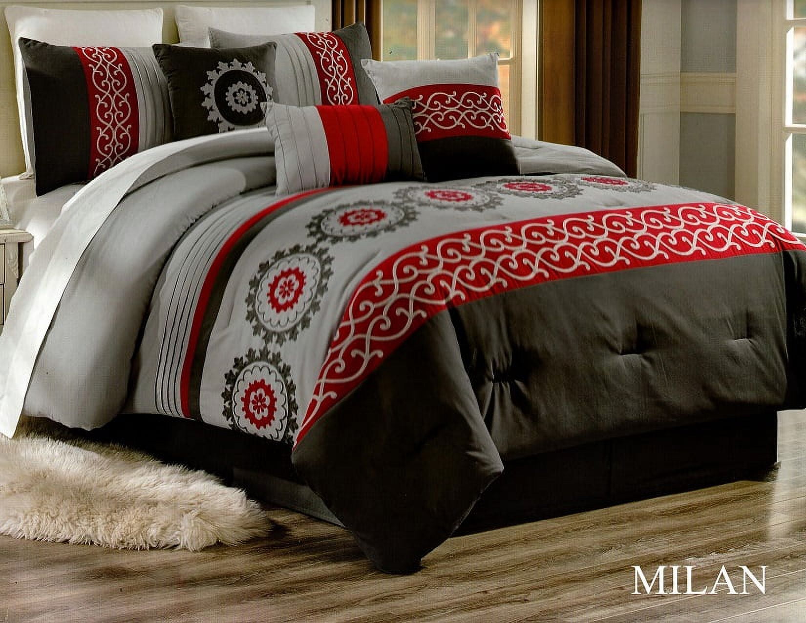 Unique Home Milan Comforter 7 Piece Bed Set Ruffled Bed In A Bag Clearance bedding Comforter ...