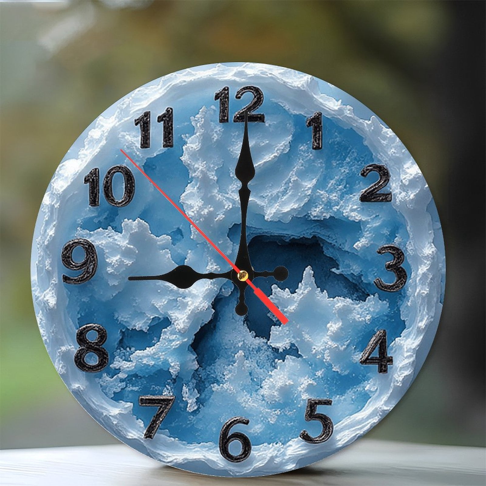 Unique Ice Texture Creative Clock Wall Decor 10-Inch Silent Wooden Wall ...