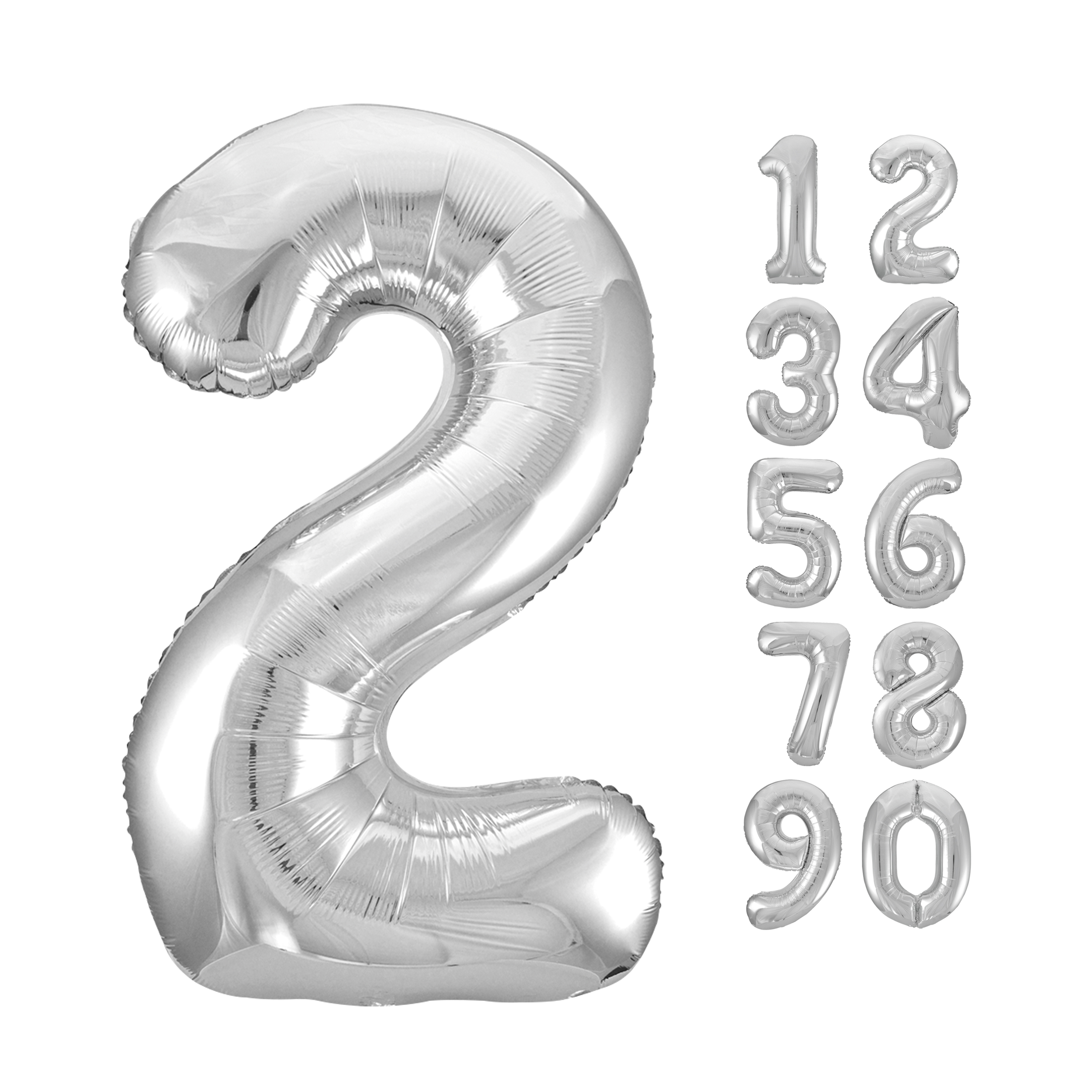 Unique Industries Foil Big Number 2 Shaped 34 Silver Solid Print