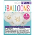 Unique Industries Sweet 16 Balloons, White Latex with Gold Script ...