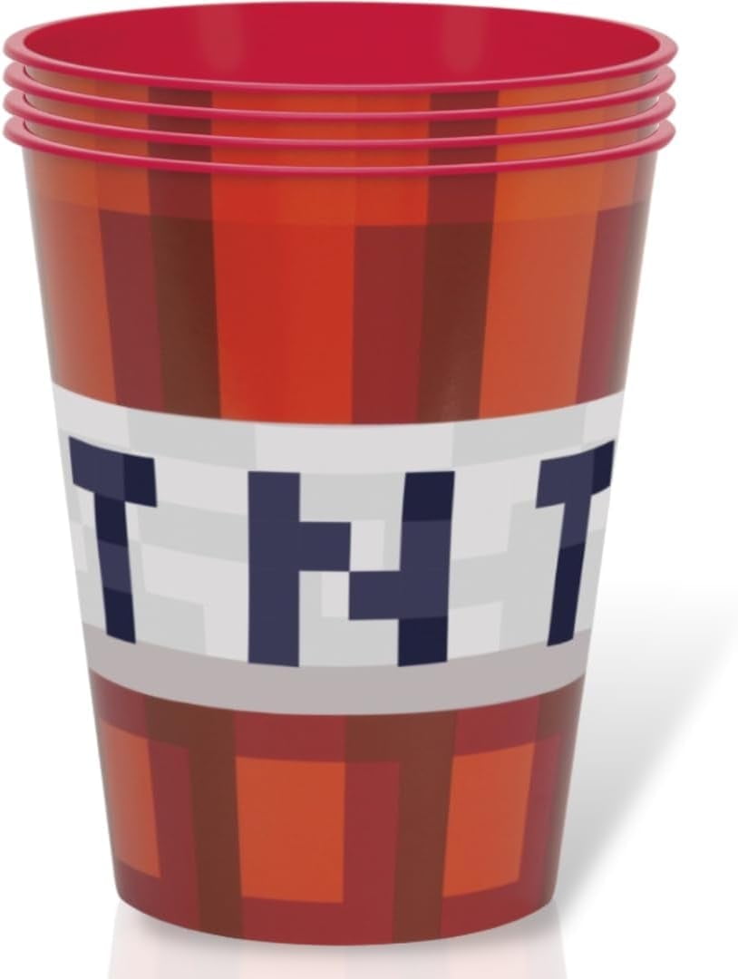 Unique Industries Minecraft Red Plastic Stadium Cups - 10oz (4 Count ...