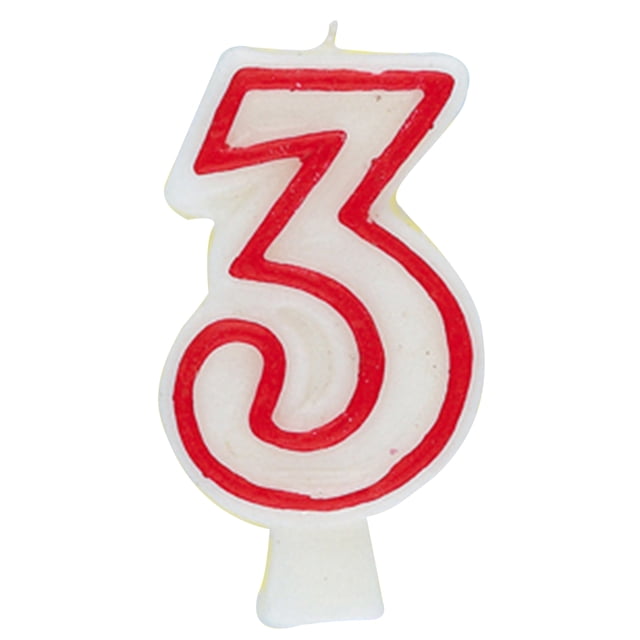 Unique Industries Number 3 Shaped White Birthday Candle, 2.75 ...