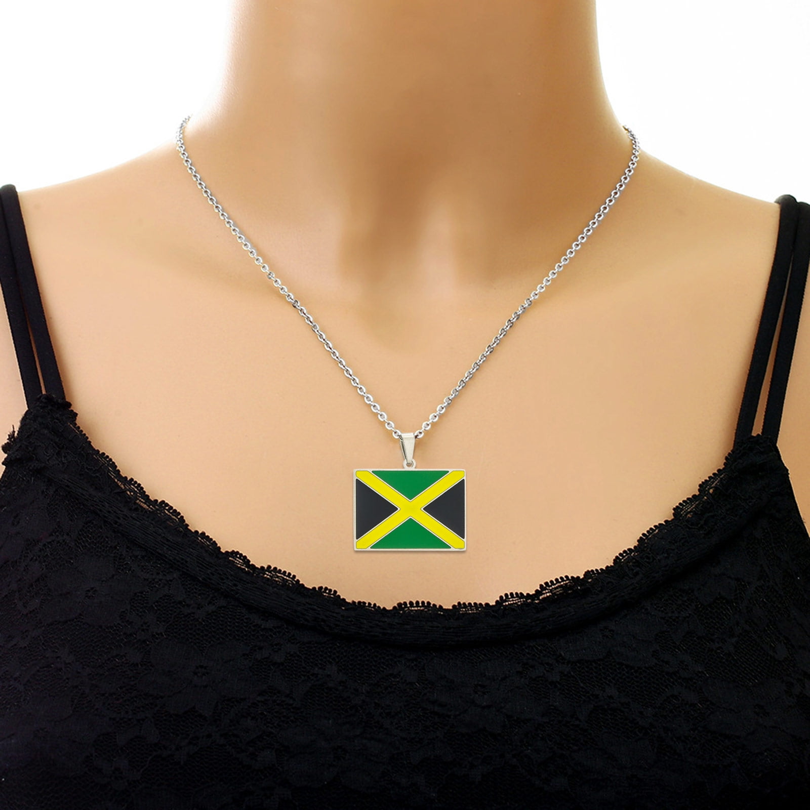 Unique Jamaica Map Necklace Stainless Steel Jamaica Flag Pendant ...