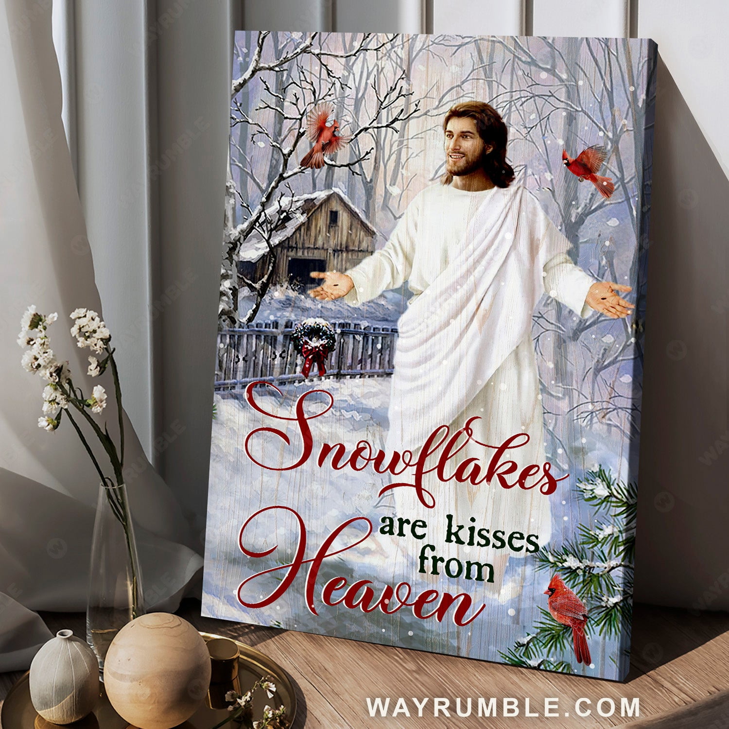 Unique Jesus painting, Winter forest, Snowflakes are kisses from heaven ...