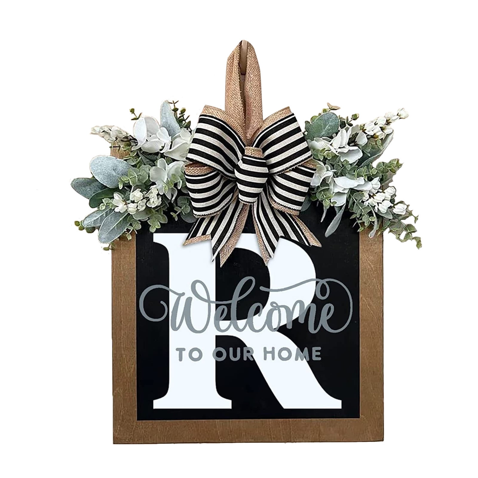 Unique Last Name Round Front Door Wreath With Bow, Welcome Sign Garland ...