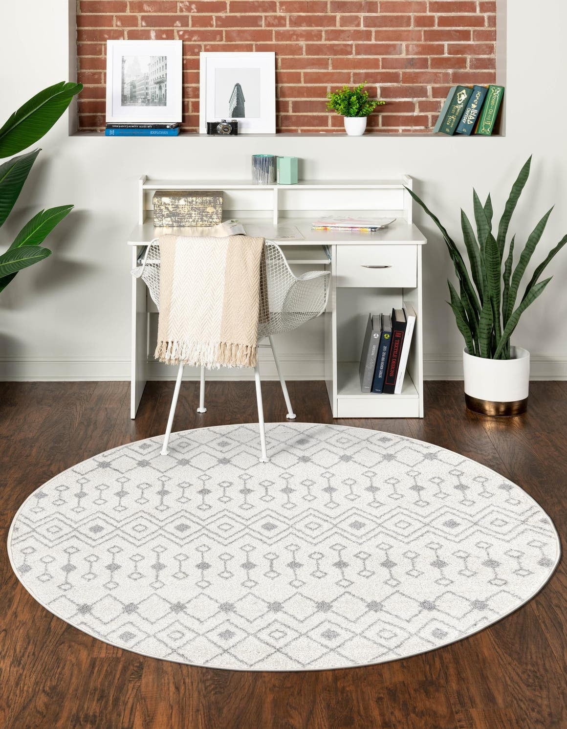 Unique Loom Tribal Trellis Collection Area Rug - Alaoui (6' Round Ivory ...