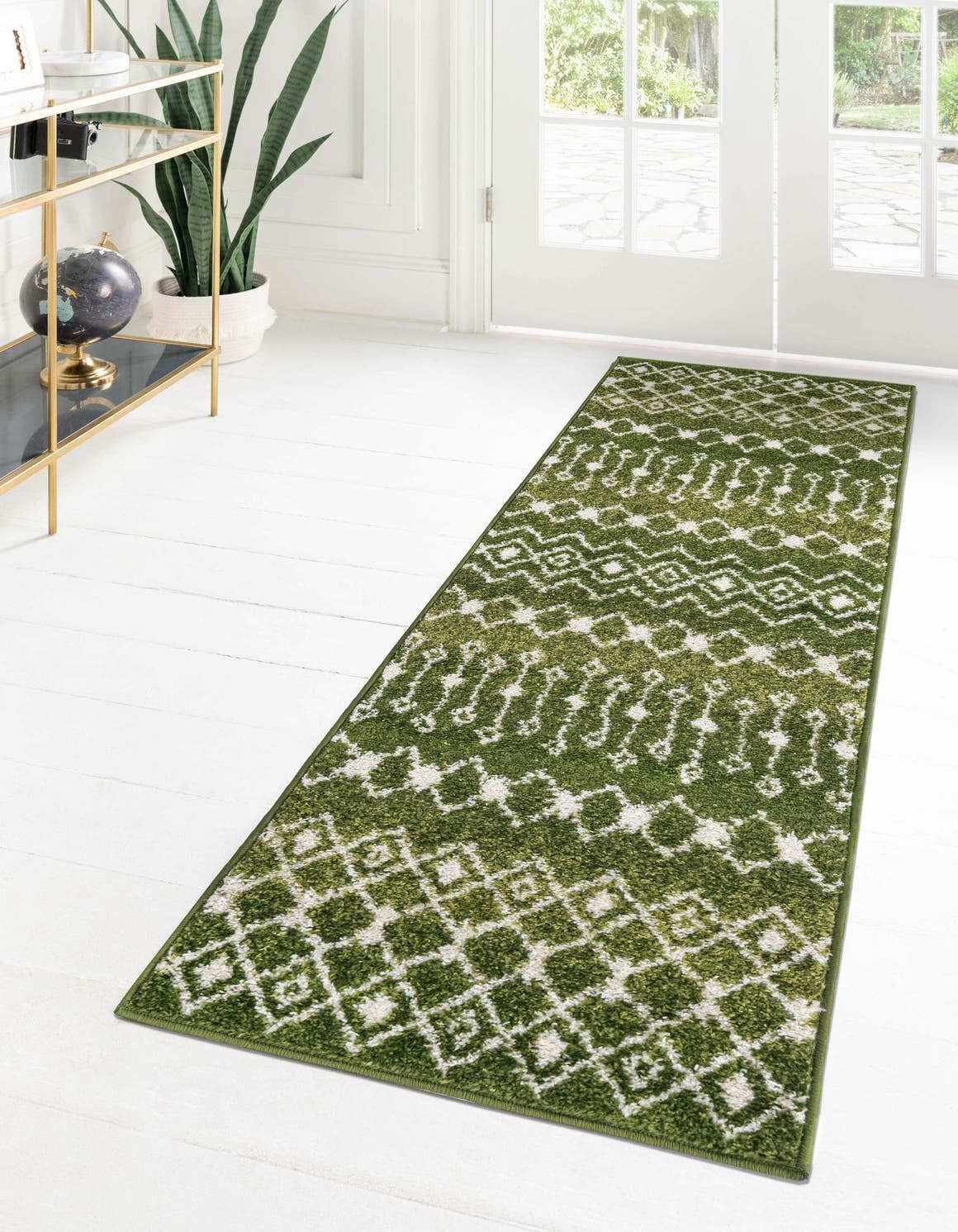 Unique Loom Tribal Trellis Collection Area Rug - Alaoui (2' x 6' Runner Green/Ivory) - Walmart.com