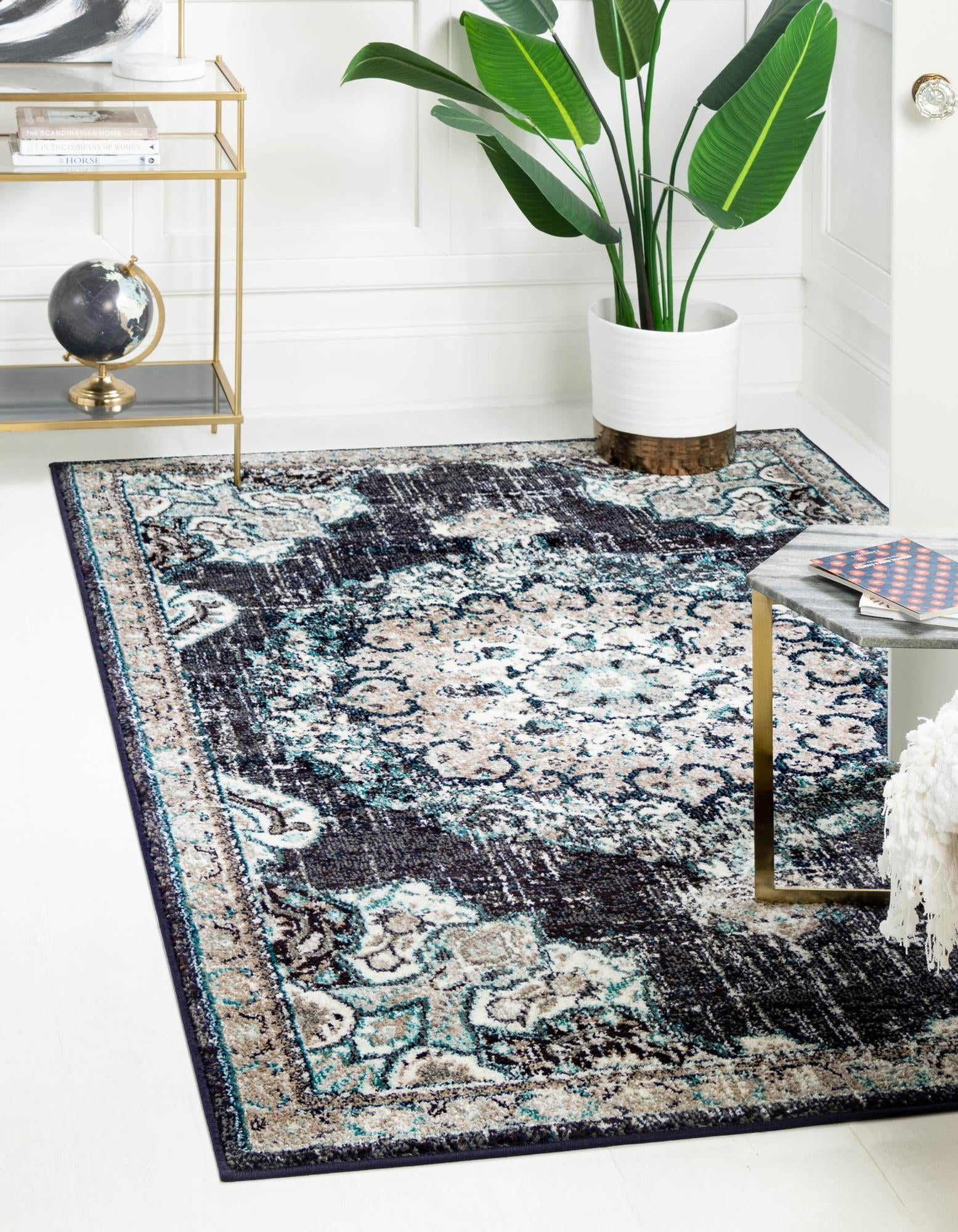 Unique Loom Alexis Penrose Rug Navy Blue/Beige 5' 3" x 7' 9" Rectangle ...