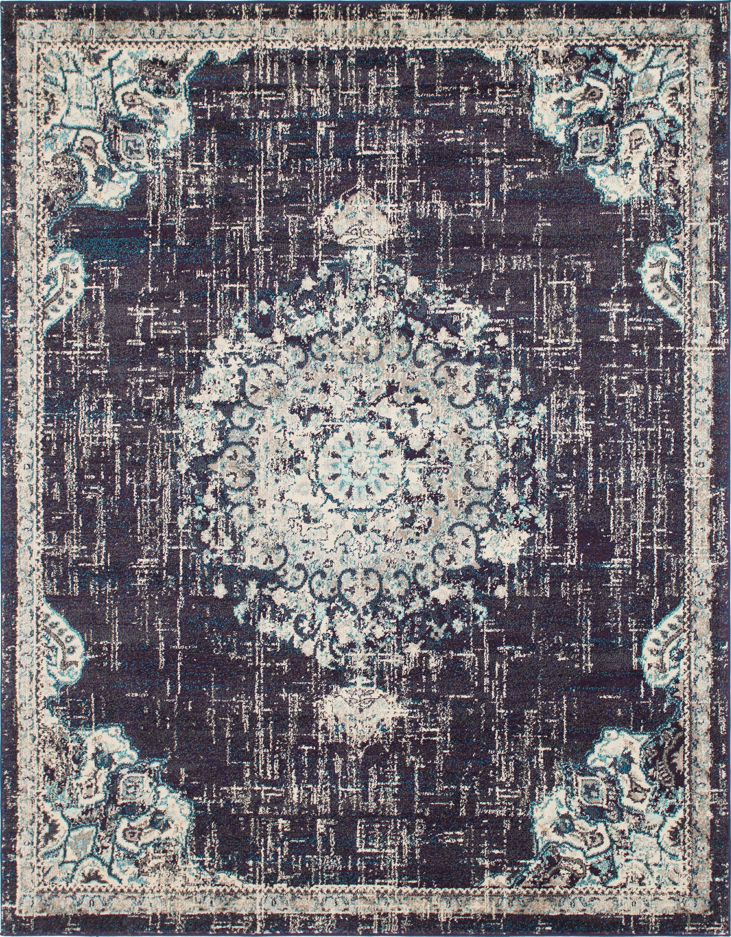 Unique Loom Alexis Penrose Rug Navy Blue/Beige 8' x 10' Rectangle ...