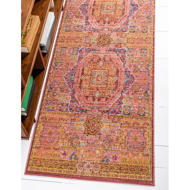 Unique Loom Alto Austin Rug Peach/Brown 2' 7" x 9' 10" Runner Border ...