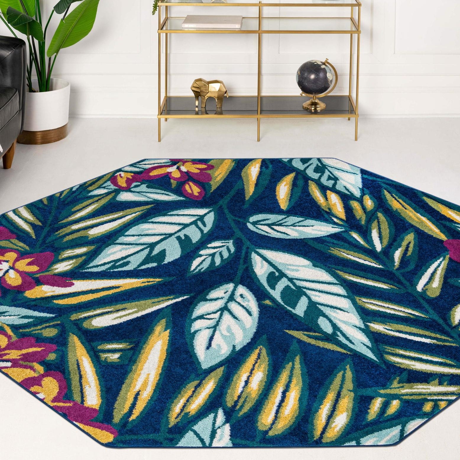 Unique Loom Bloom Collection Area Rug - Ambrosia (7' Octagon Navy Blue/Green) - Walmart.com