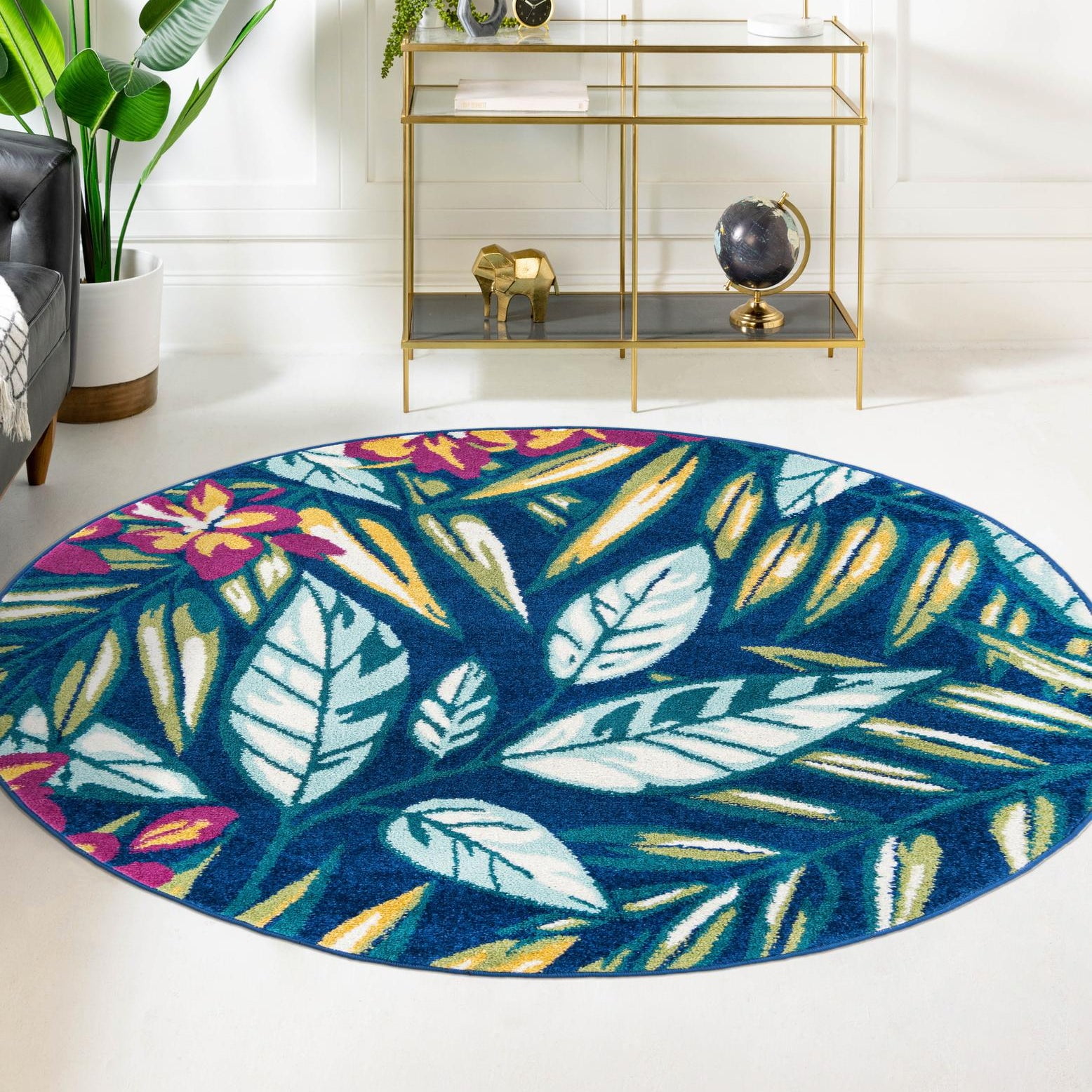 Unique Loom Bloom Collection Area Rug - Ambrosia (3' 3" Round Navy Blue ...