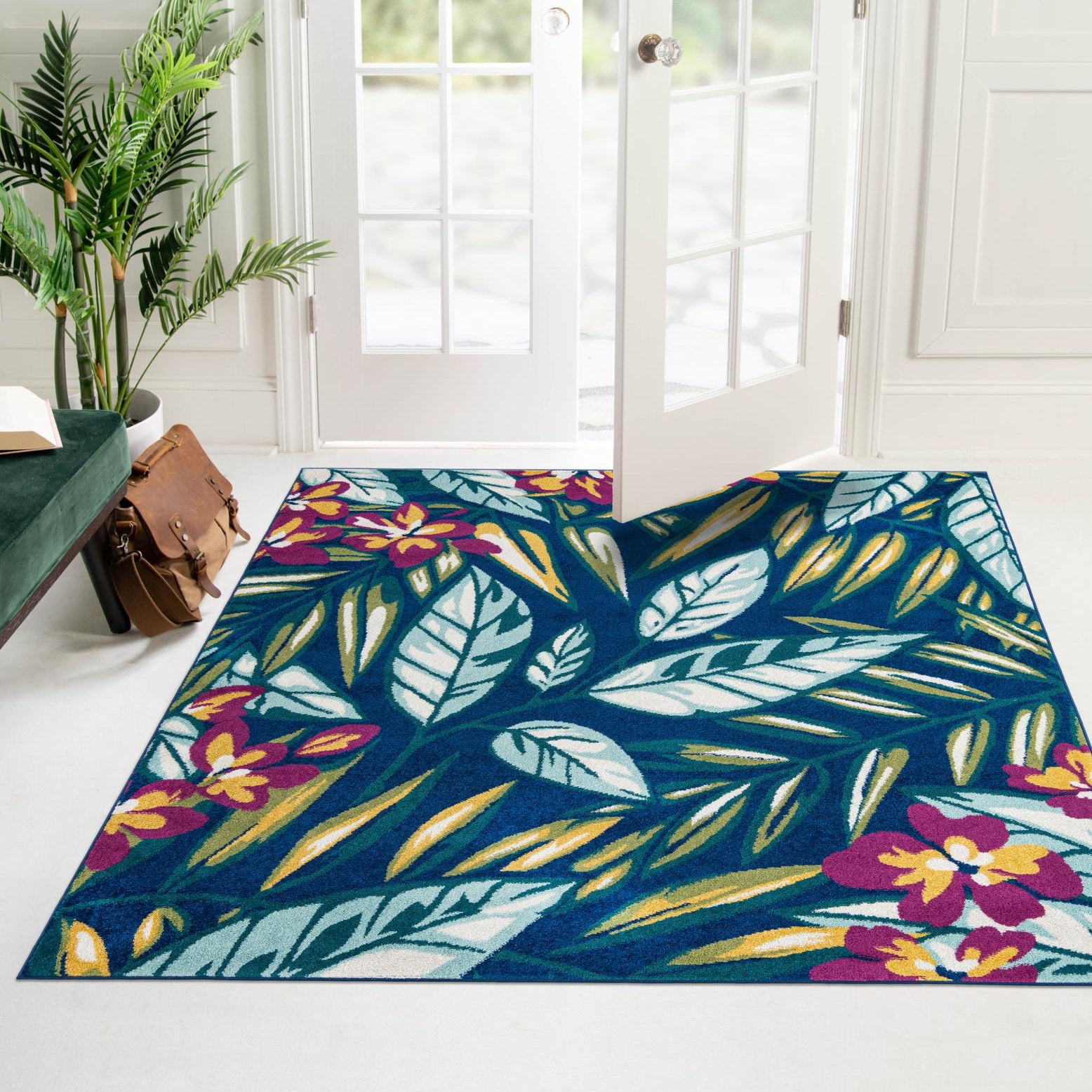 Unique Loom Bloom Collection Area Rug - Ambrosia (7' 10" Square Navy Blue/Green) - Walmart.com