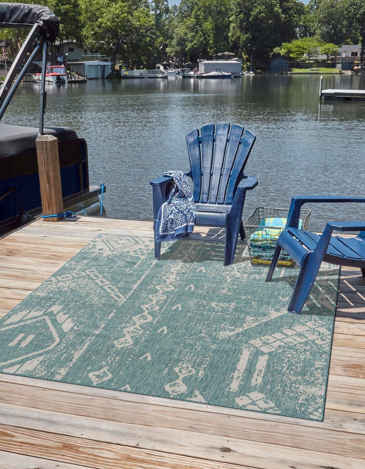 Unique Loom Anthro Outdoor Bohemian Rug 5' 3 x 5' 3 Square Light Aqua ...