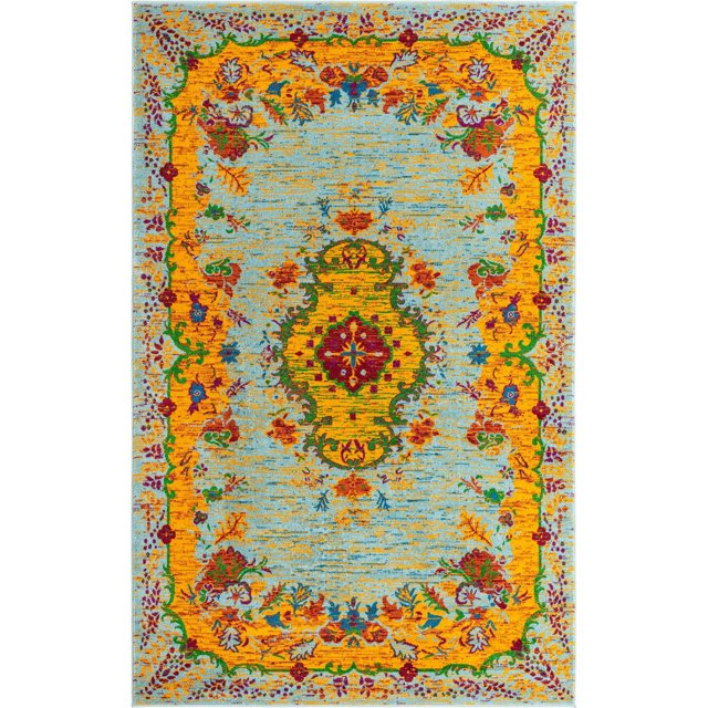 Unique Loom Antigua Calypso Rug Aqua/Blue 5' 3" x 8' Rectangle Floral ...