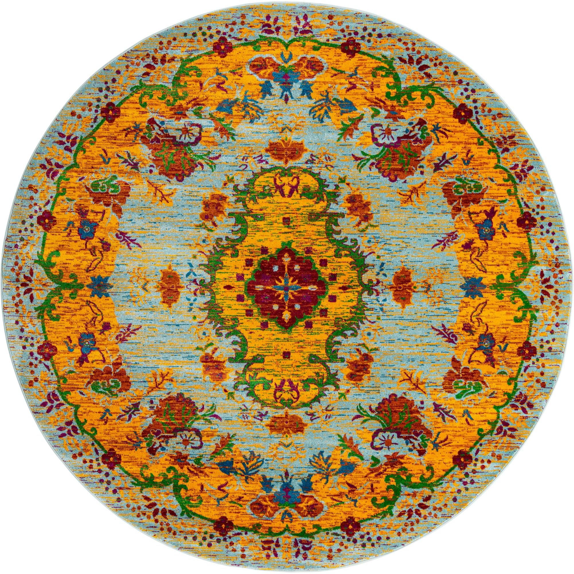 Unique Loom Antigua Calypso Rug Aqua/Blue 7' 10" Round Floral ...